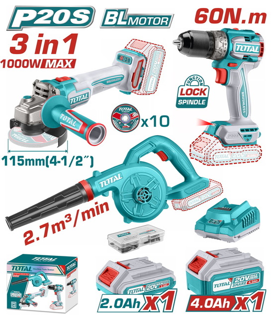 TOTAL Cordless 3 pcs combo kit (TOSLI241192E)