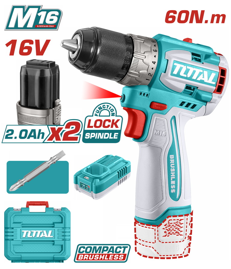 TOTAL Compact brushless cordless drill (TDLI16682)