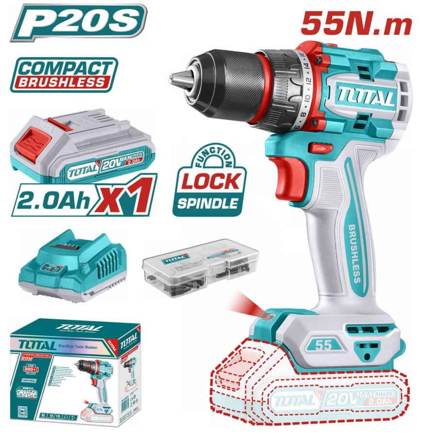 TOTAL Compact Brushless Cordless Drill (TDLI205582E)