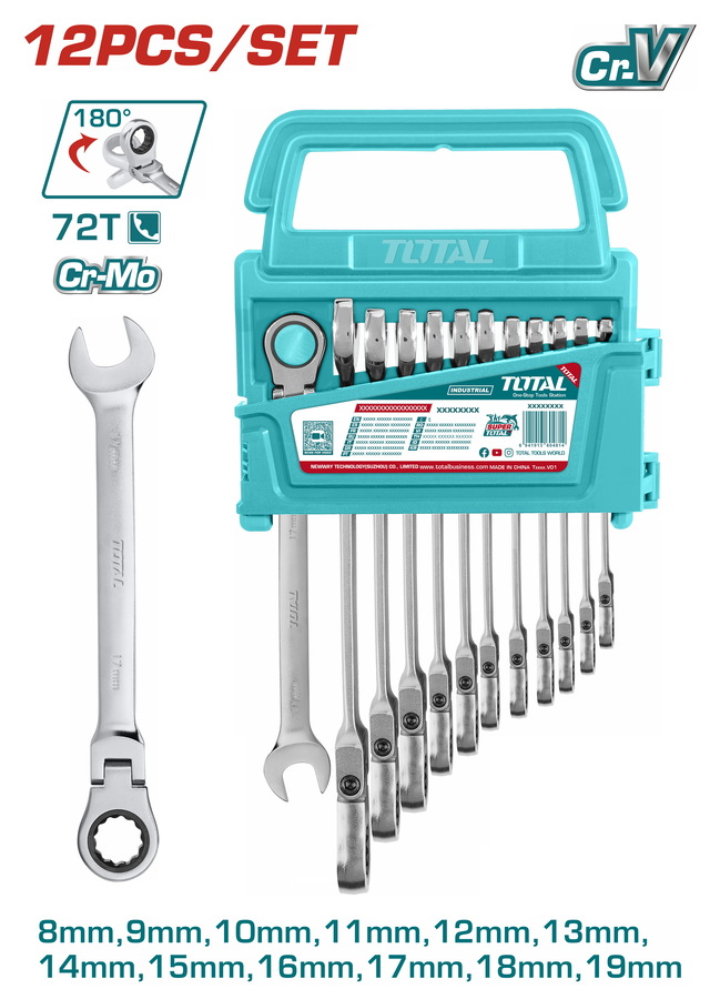 TOTAL 12pcs Flexible Ratchet Spanner Set (THT102RK5126)