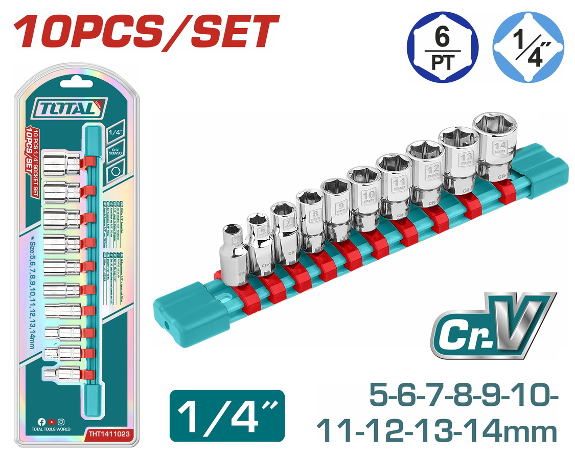 TOTAL 10 Pcs 1/4" socket set (THT1411023)