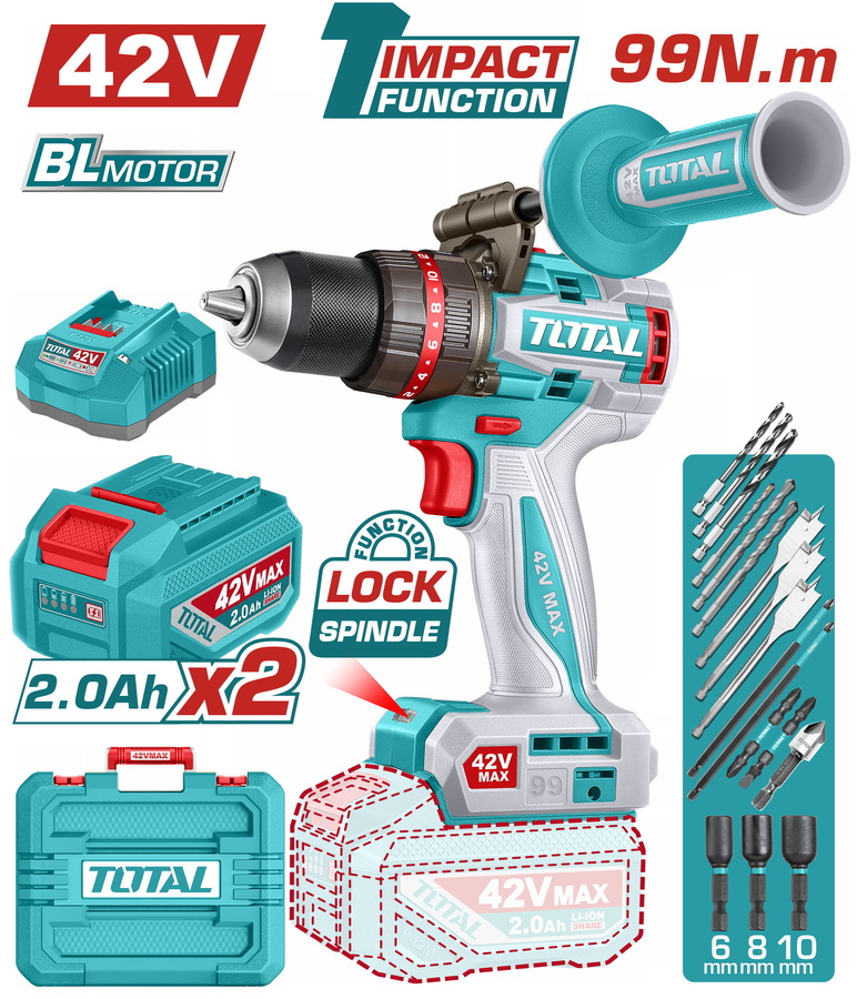 TOTAL Brushless cordless impact drill (TIDLI429982E)